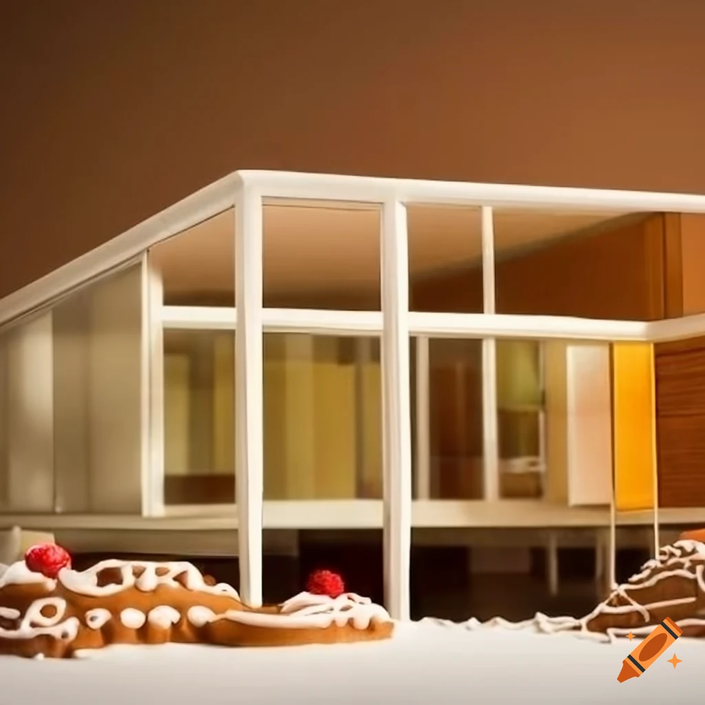 Gingerbread house replica of farnsworth house on Craiyon