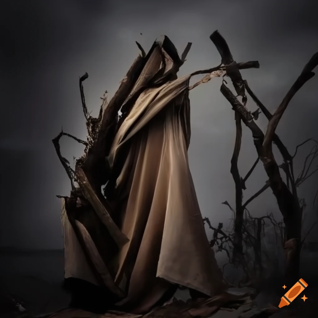 Surreal painting of a distorted flag caught in a web