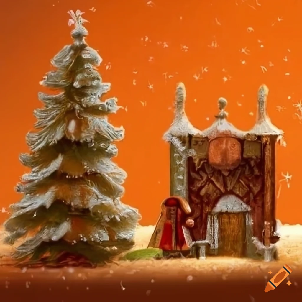 Needle felt artwork of a medieval-style christmas with father christmas ...