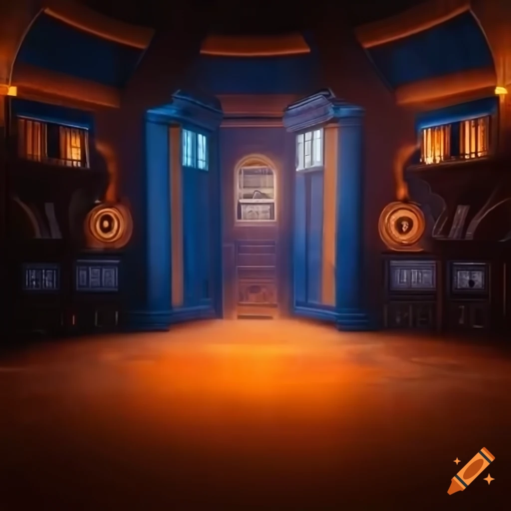 Tardis console room with orange hue on Craiyon