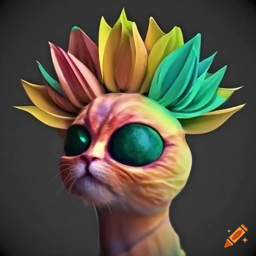 Artwork of an alien cat with sunflower-shaped head on Craiyon