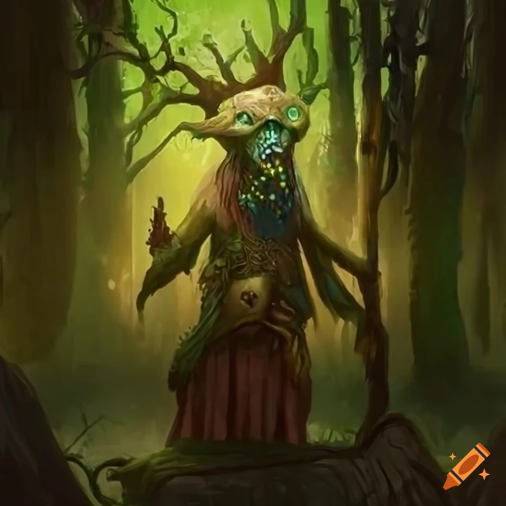 Artwork of a magical fungus druid in a mystical forest on Craiyon