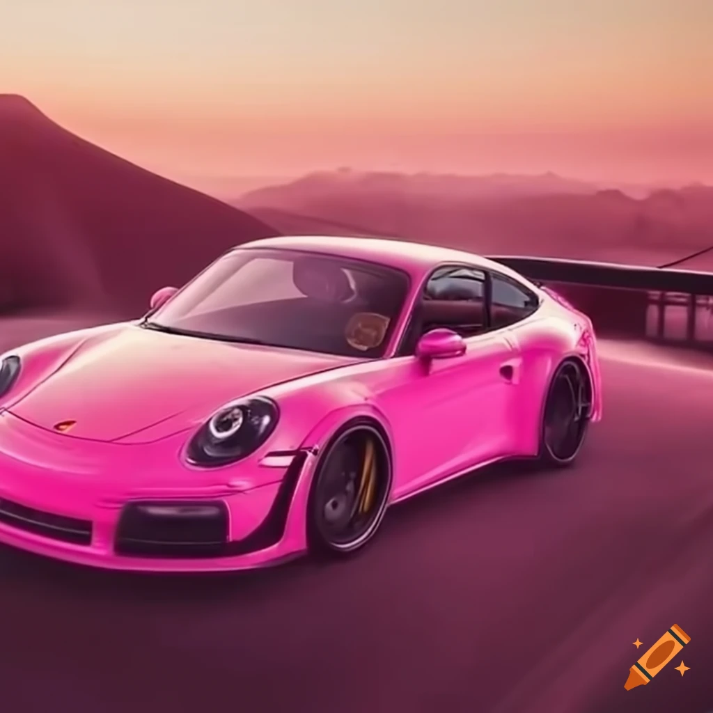 Pink porsche driving in los angeles