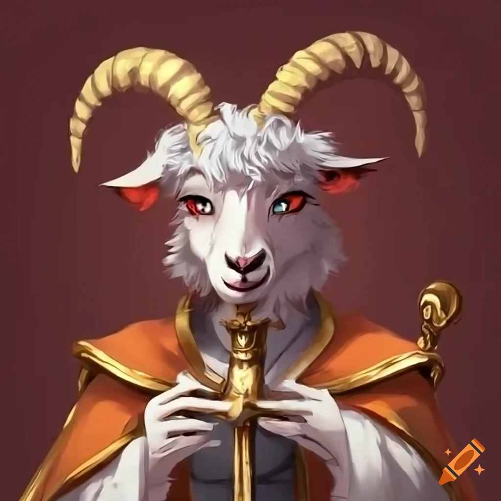 Furry humanoid goat with black horns and regal mantle on Craiyon