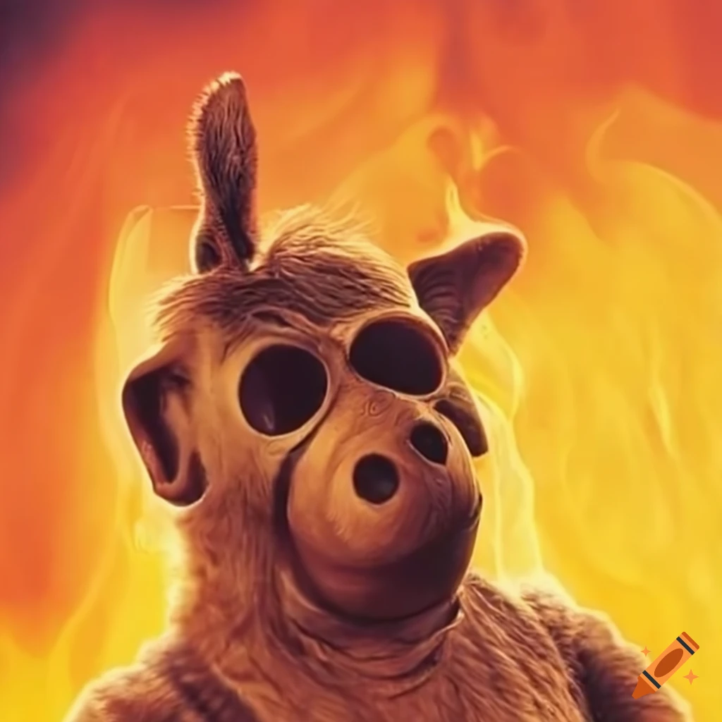 Tv series character flying over fire