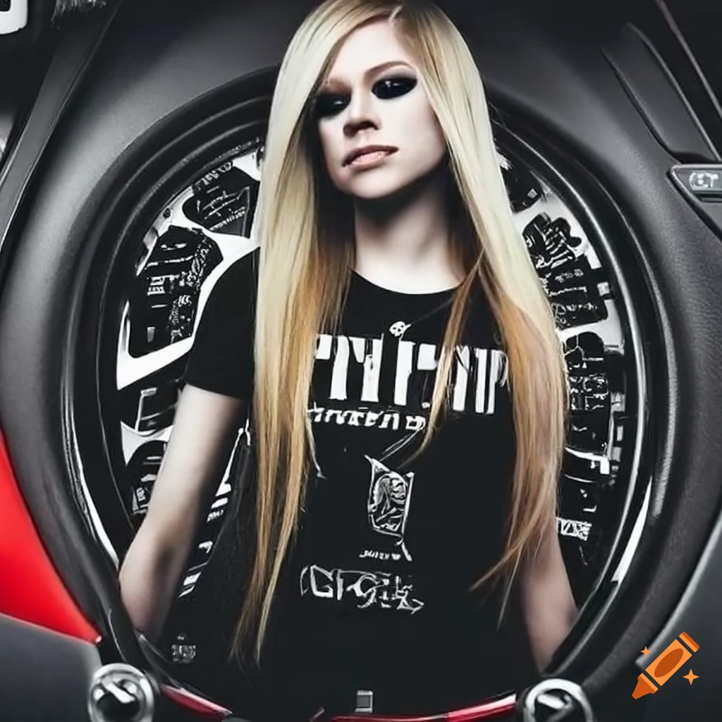 Avril lavigne driving a car with a stick shift on Craiyon