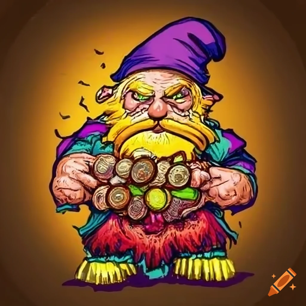 Dwarf holding gold coins on Craiyon