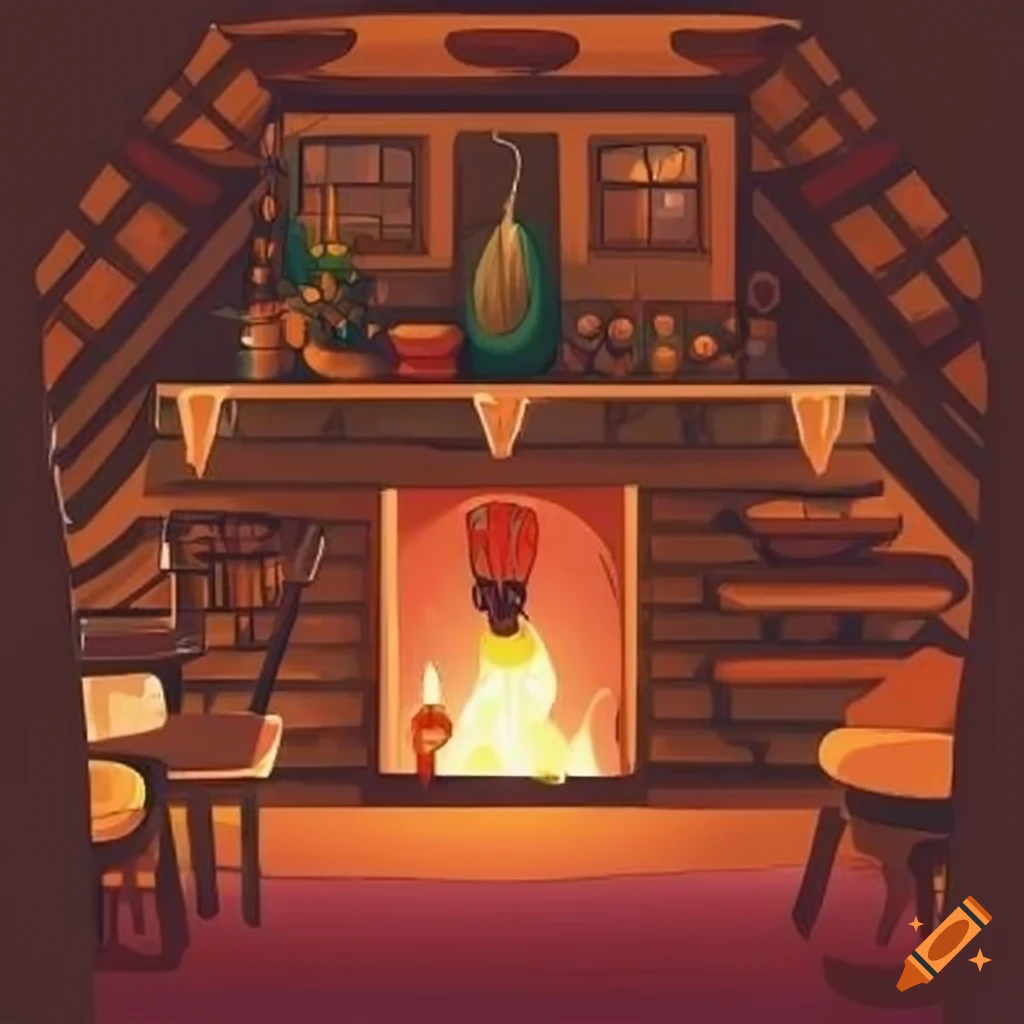Cozy cartoon cabin interior on Craiyon
