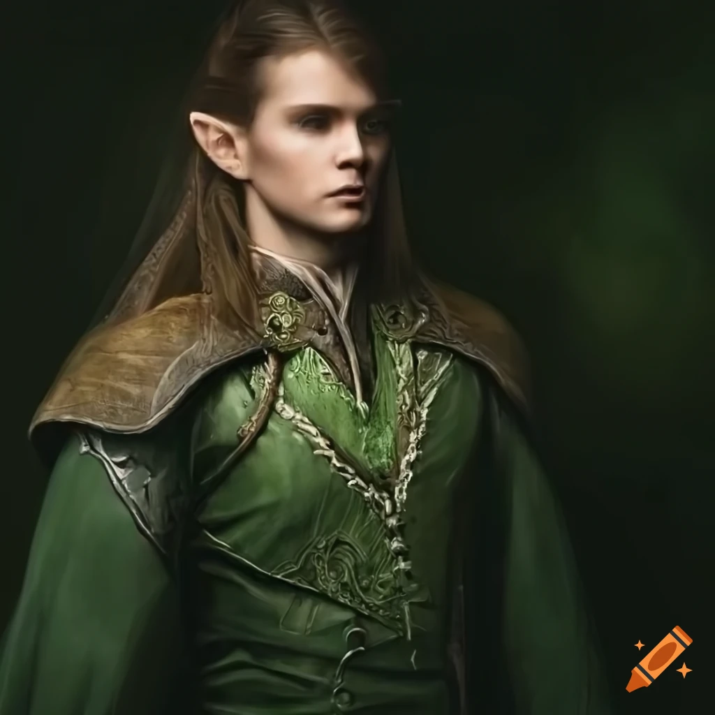 Model sheet of a male Tolkien Elf in hunter outfit on Craiyon