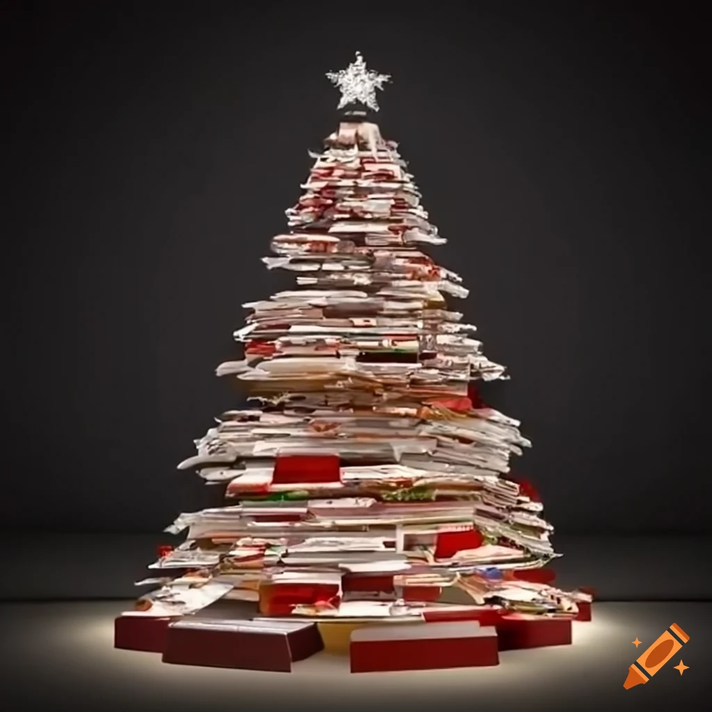 Creative christmas tree made of folders and reports on Craiyon