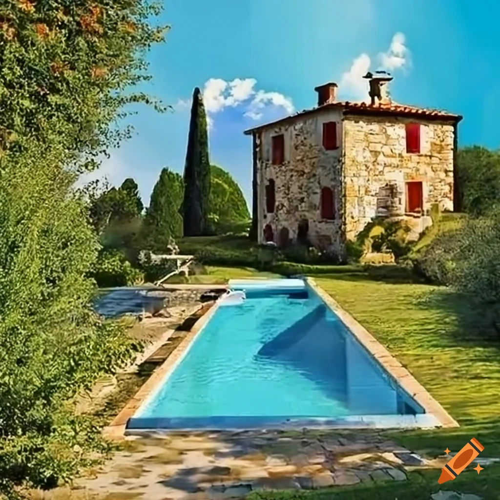 Charming italian stone houses with pool on Craiyon
