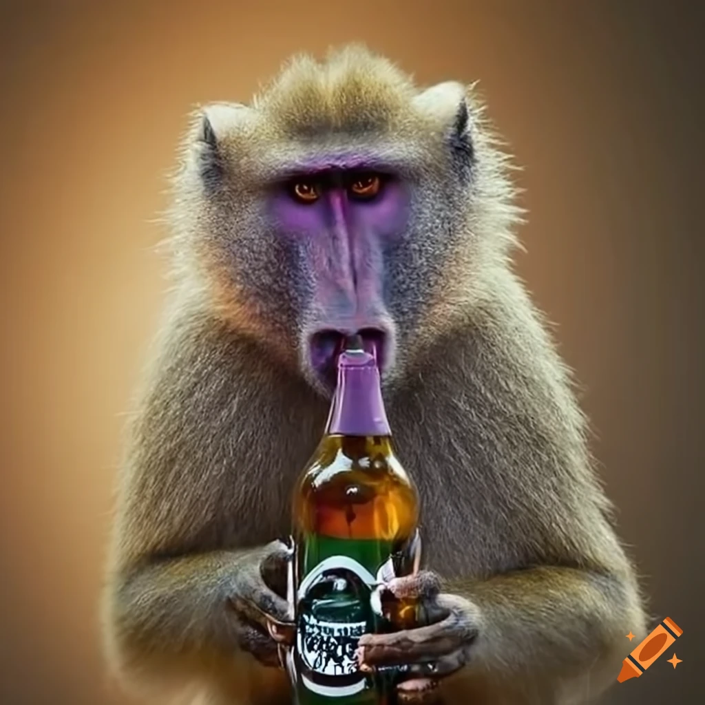 Humorous image of a baboon with a beer bottle in kyiv