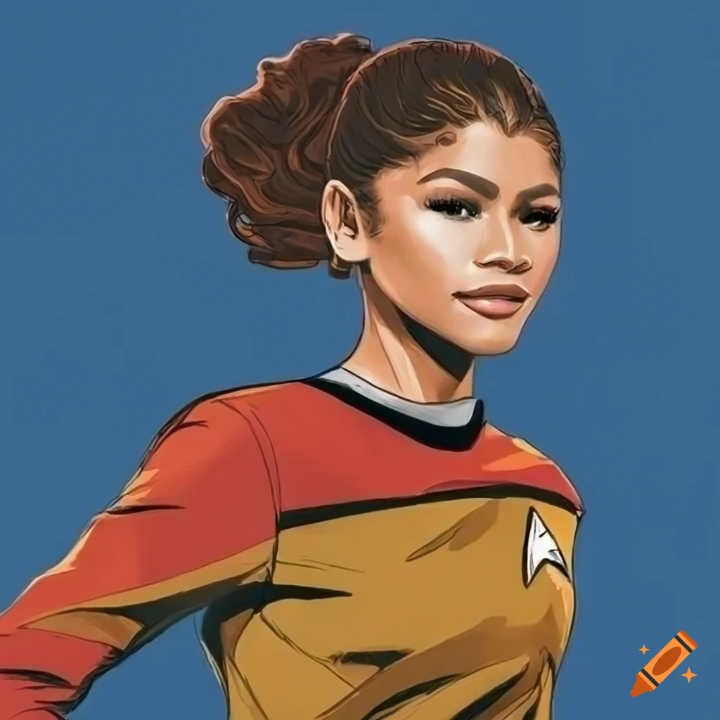 Cartoon art of zendaya as a star trek character