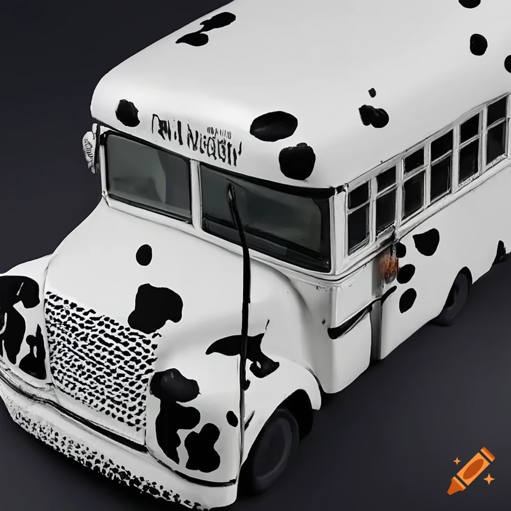 Cow pattern painted school bus on Craiyon
