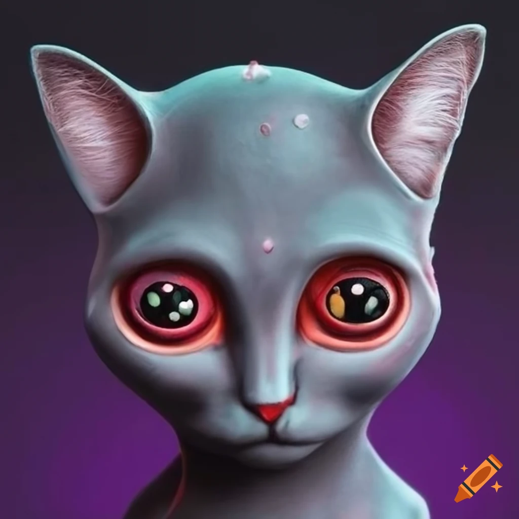 Grey and red alien cat with flower-shaped head