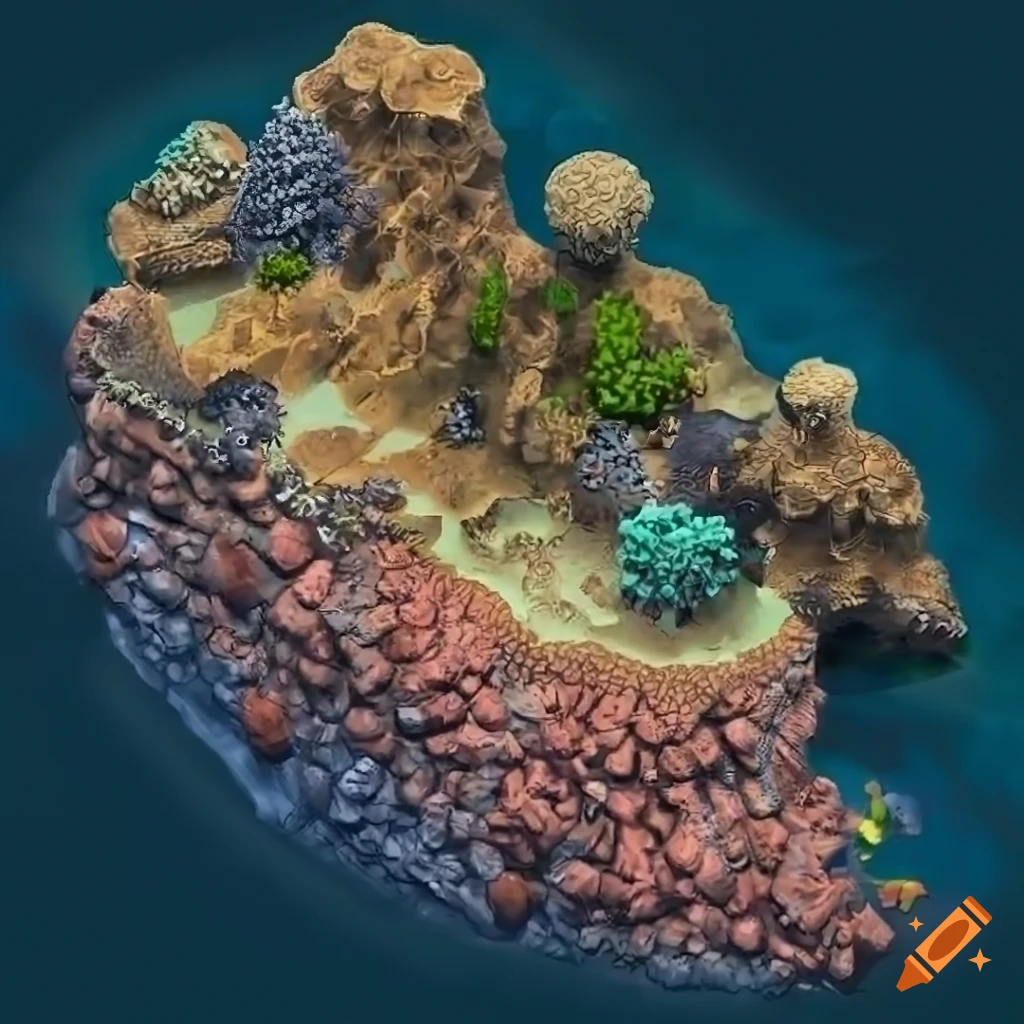 Detailed top-down view of a realistic reef on Craiyon