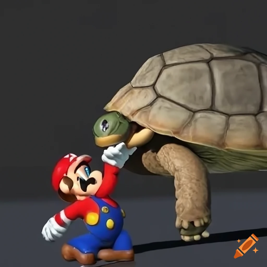 Art of mario being attacked by a turtle on Craiyon