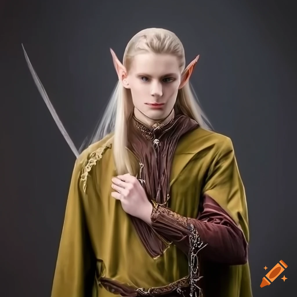 Male tolkien elf in autumn-themed outfit on Craiyon