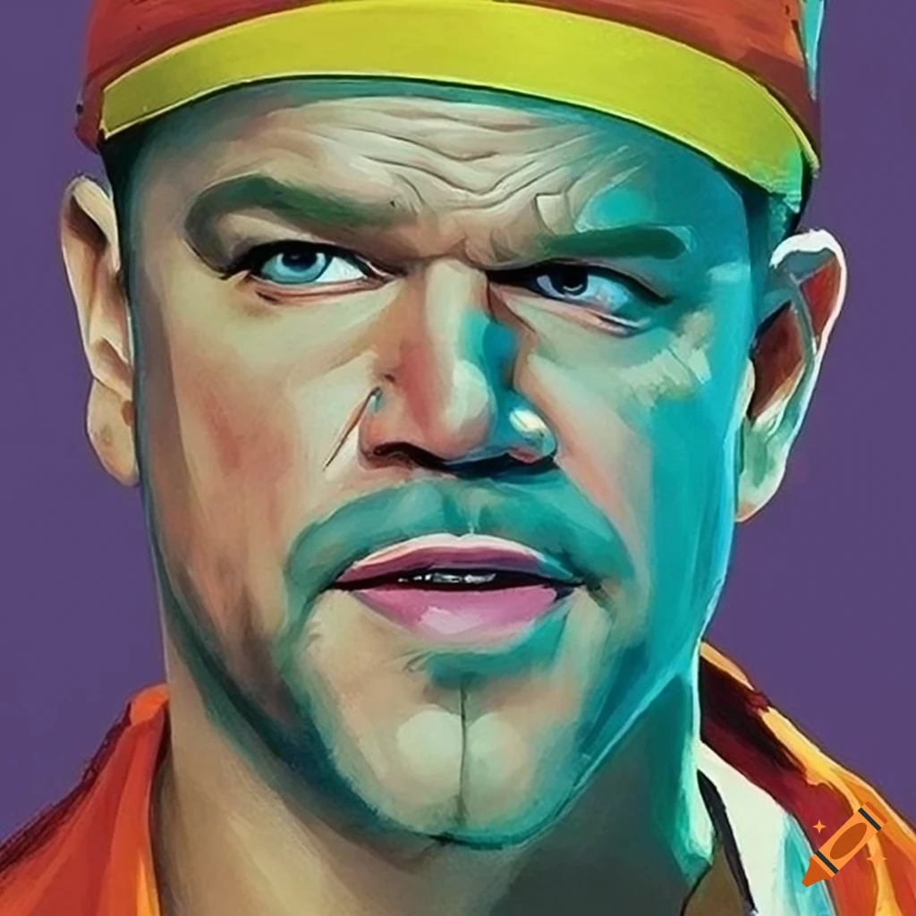 Funny book illustration of matt damon in 'good will hunting'