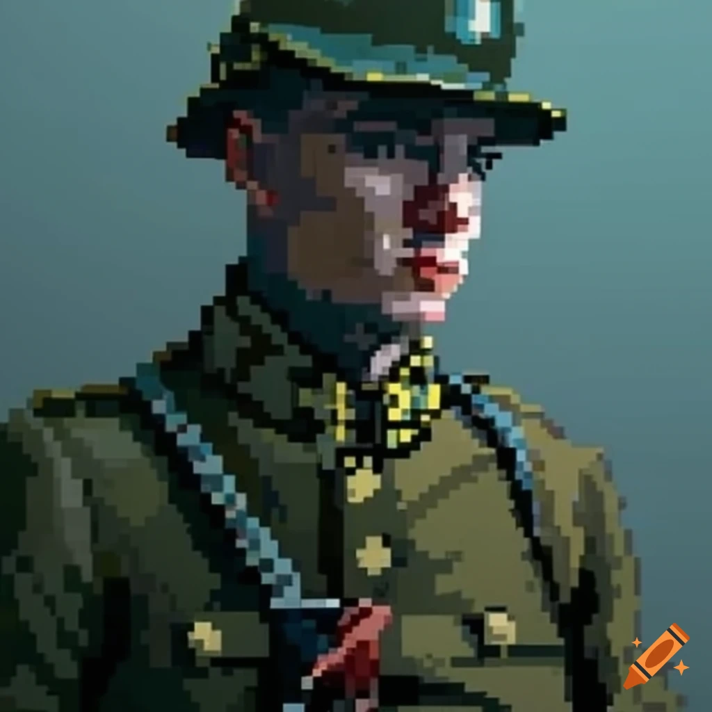 Pixel art of a soldier in world war i on Craiyon