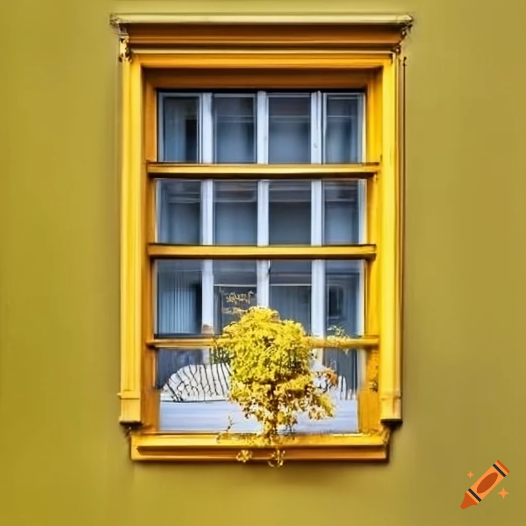 Front view of a yellow haussmannien window