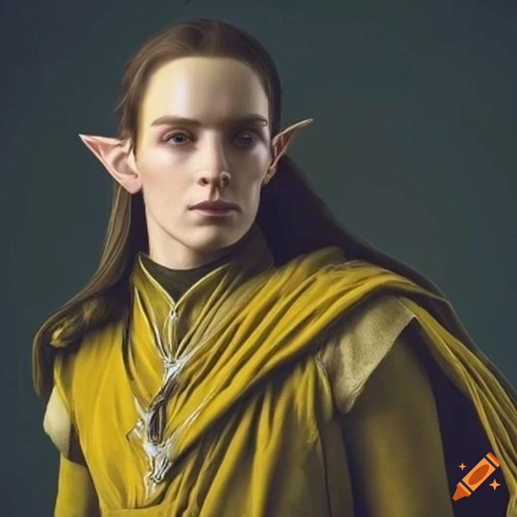 Male tolkien elf wearing dark yellow outfit on Craiyon