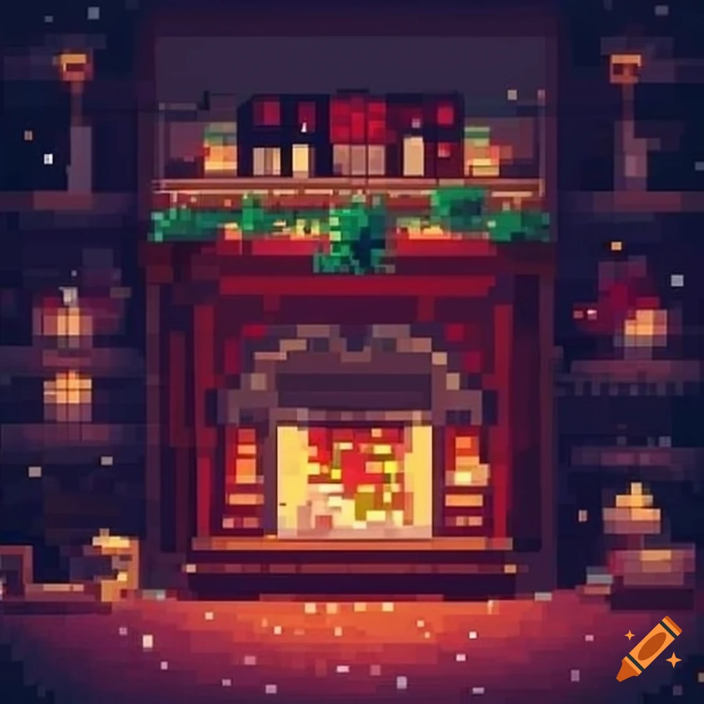 Christmas-themed pixel art of a cozy home on Craiyon