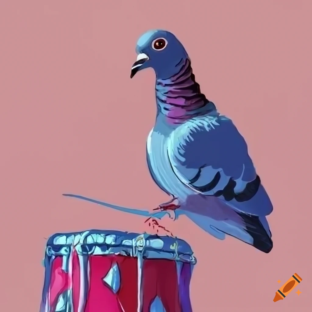 Pigeon playing drums with sunglasses on Craiyon