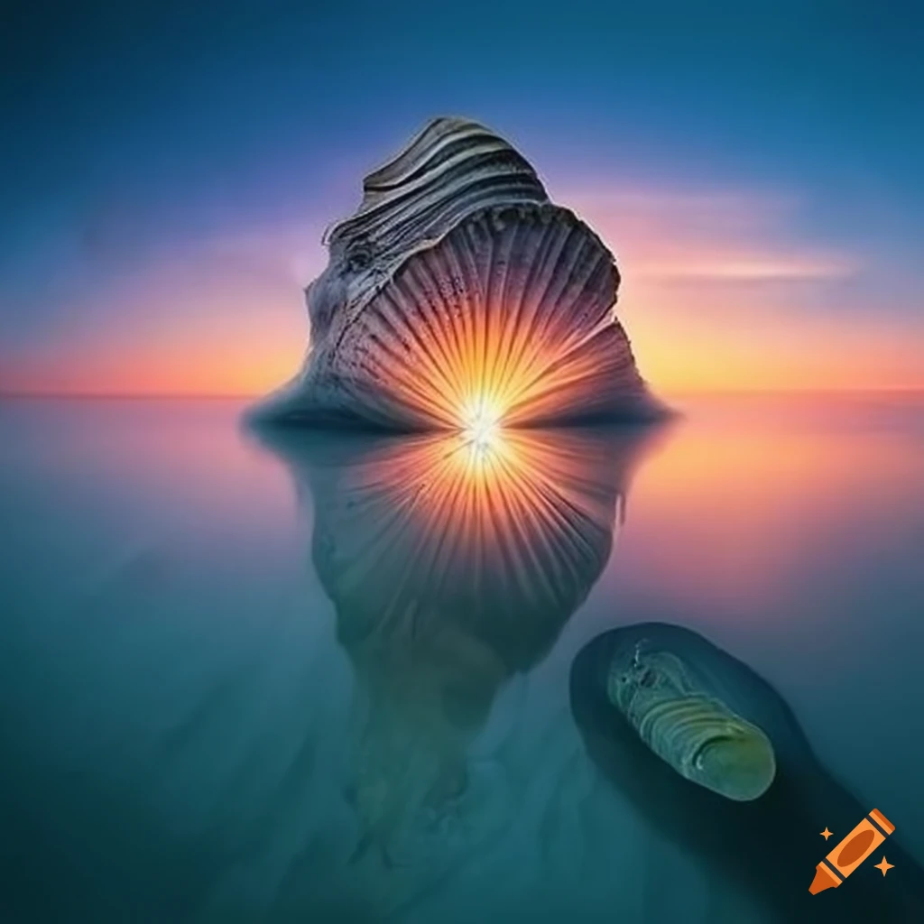 Surreal beach with vibrant seashells and eccentric flowers on Craiyon