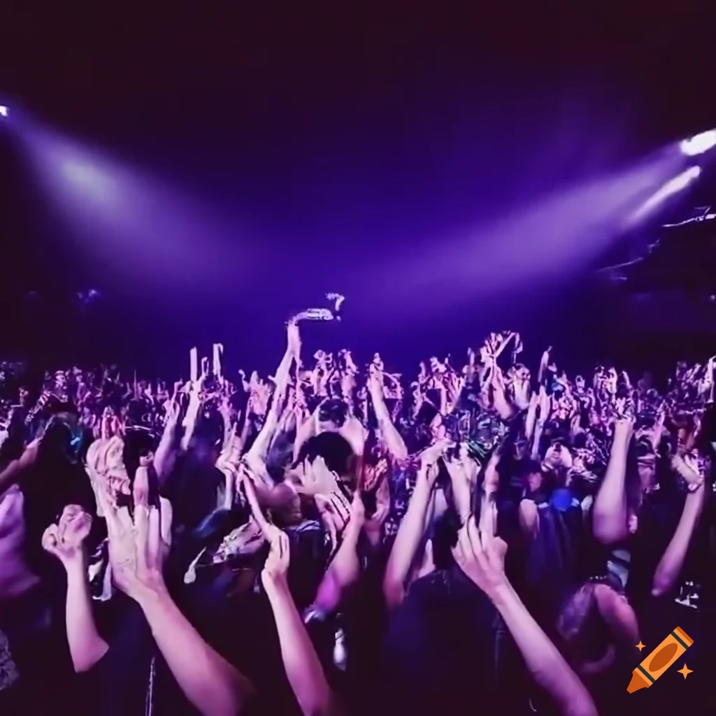 Crowded concert with dynamic lighting