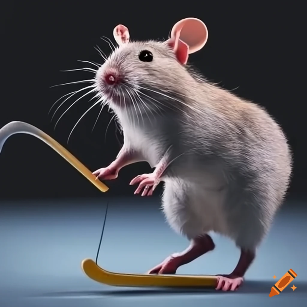 Humorous image of a rat playing hockey with a baby