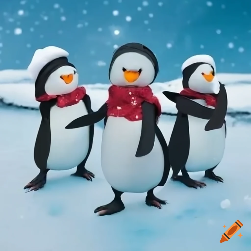 Penguins performing ballet in a winter wonderland on Craiyon