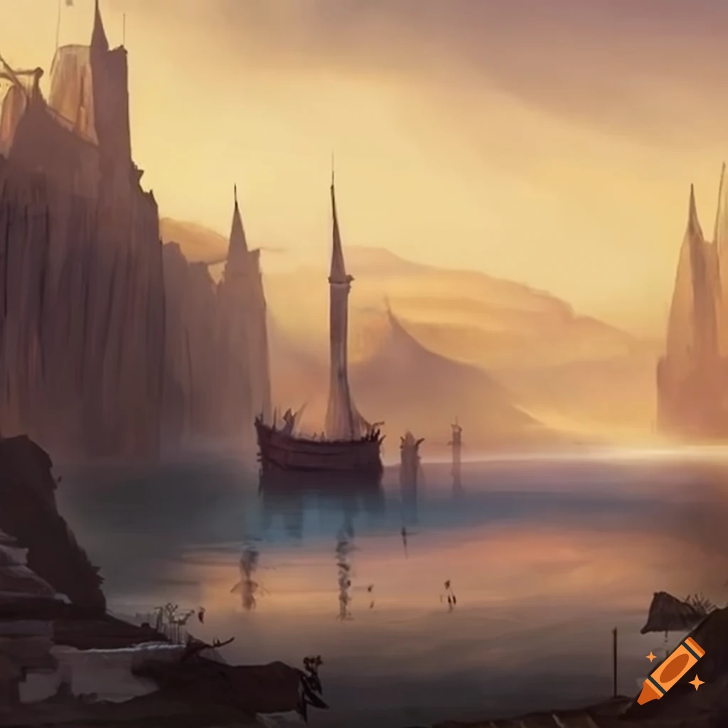 Medieval port in a desert bay artwork on Craiyon