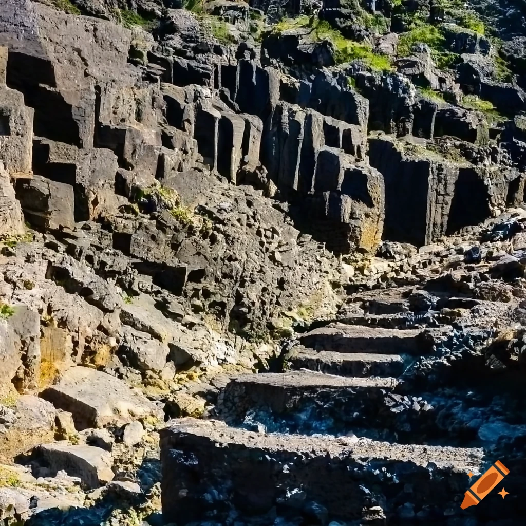 Closeup of a basalt excavation with golden lighting