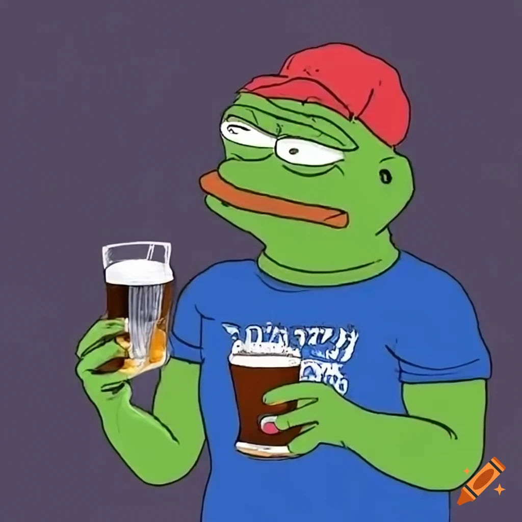 Meme of a drunk pepe in a pub on Craiyon