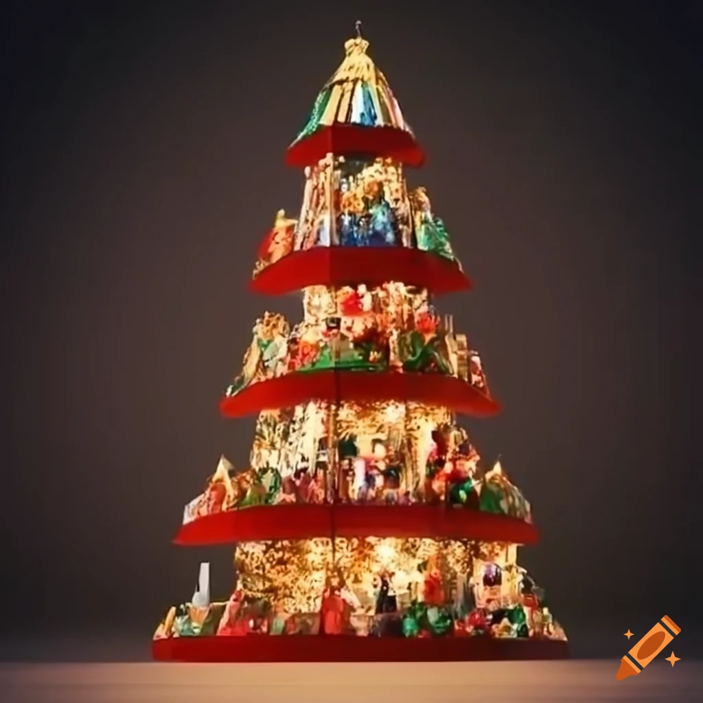 Diverse christmas pyramid with people from different cultures