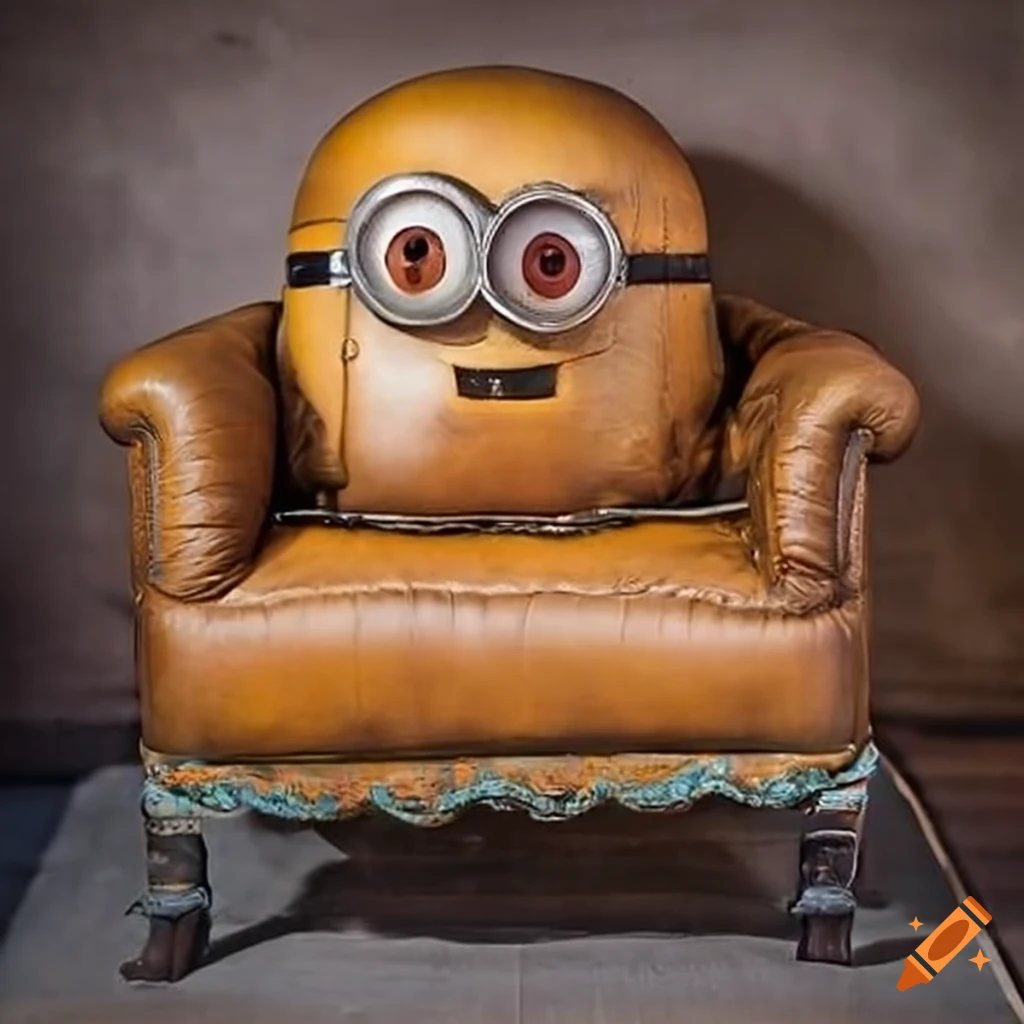 Vintage leather upholstered minion at an antiques show on Craiyon