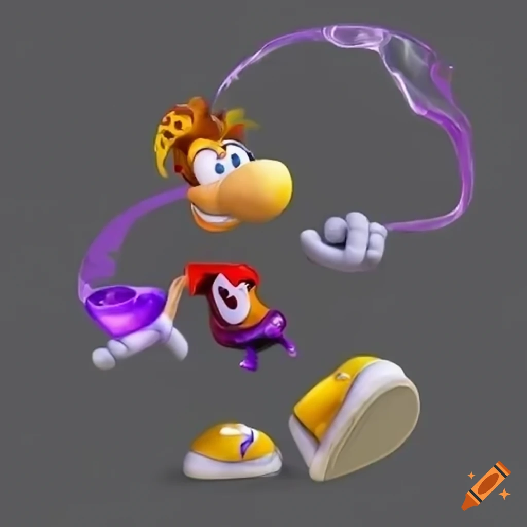 Rayman holding a cup of purple liquid on Craiyon