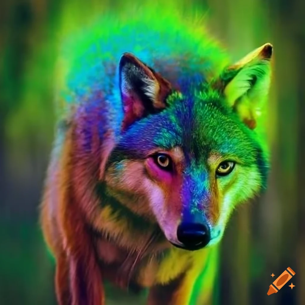 Colorful artwork of a wolf on Craiyon