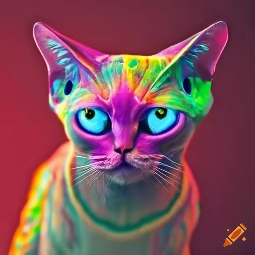 Colourful alien cat with a flower-shaped head on Craiyon