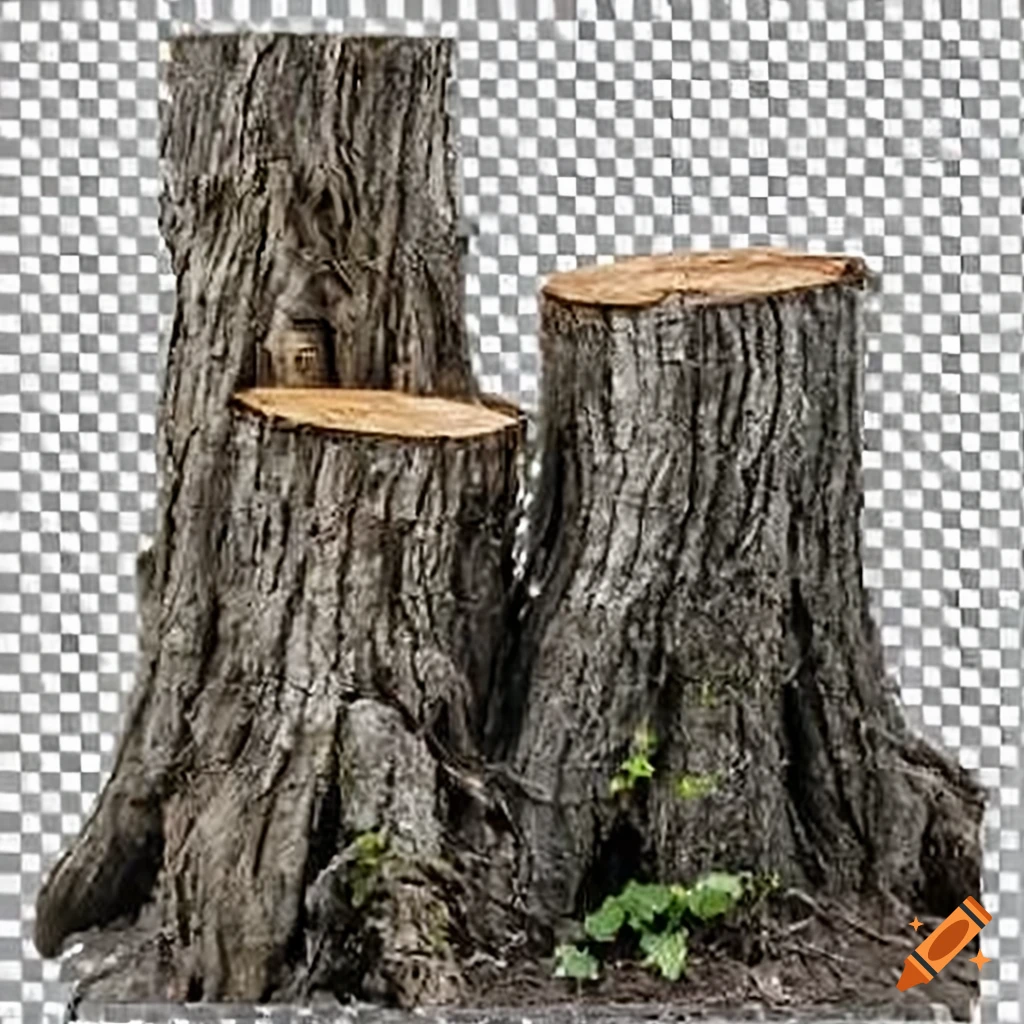 Transparent background image of a vertical tree stump on Craiyon