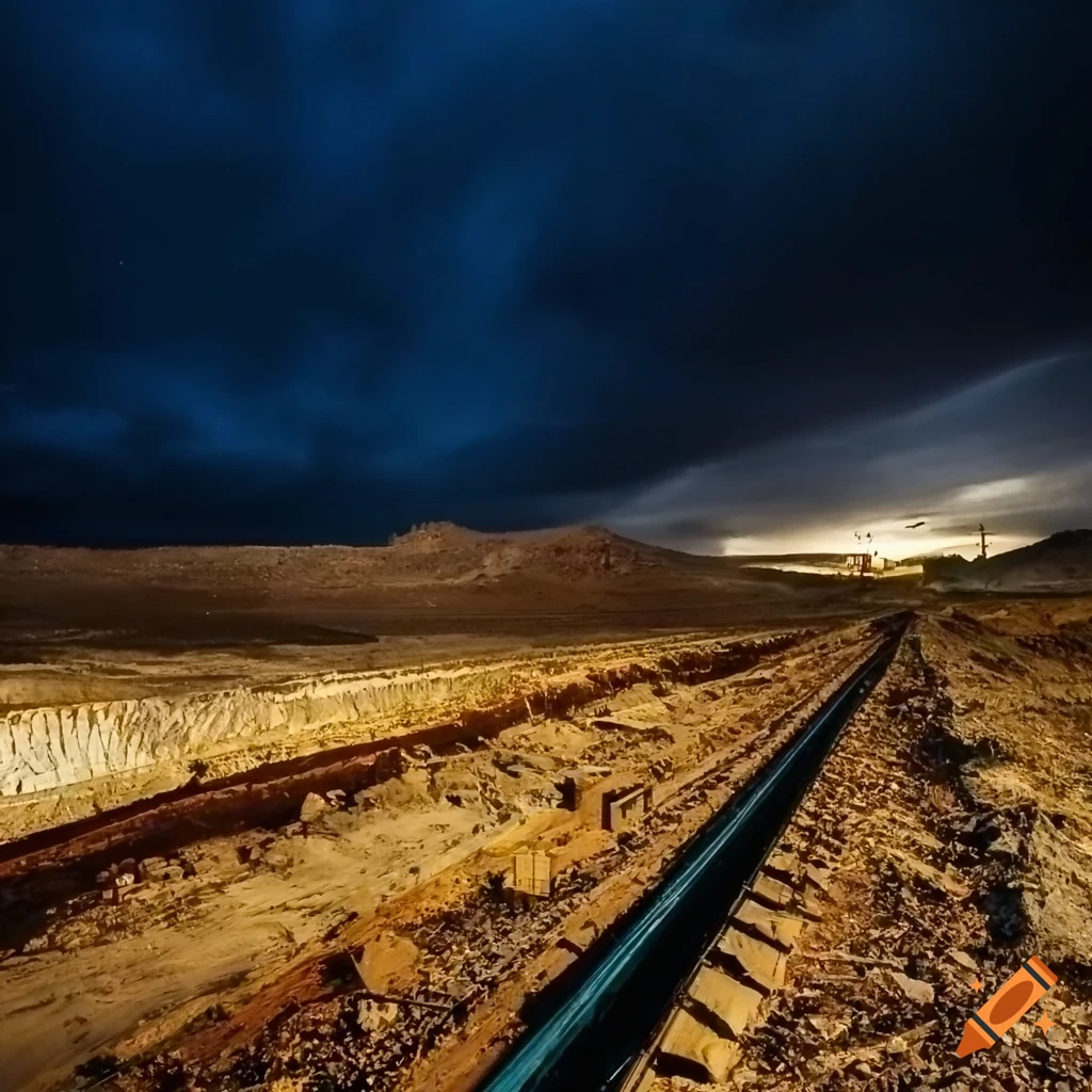 Dramatic low angle view of a mining project on Craiyon