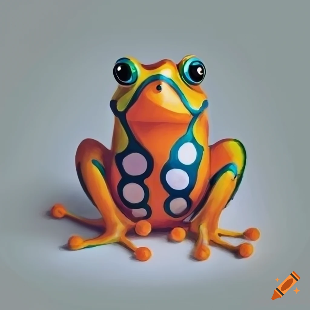 Colorful clownfrog sitting on a white surface on Craiyon