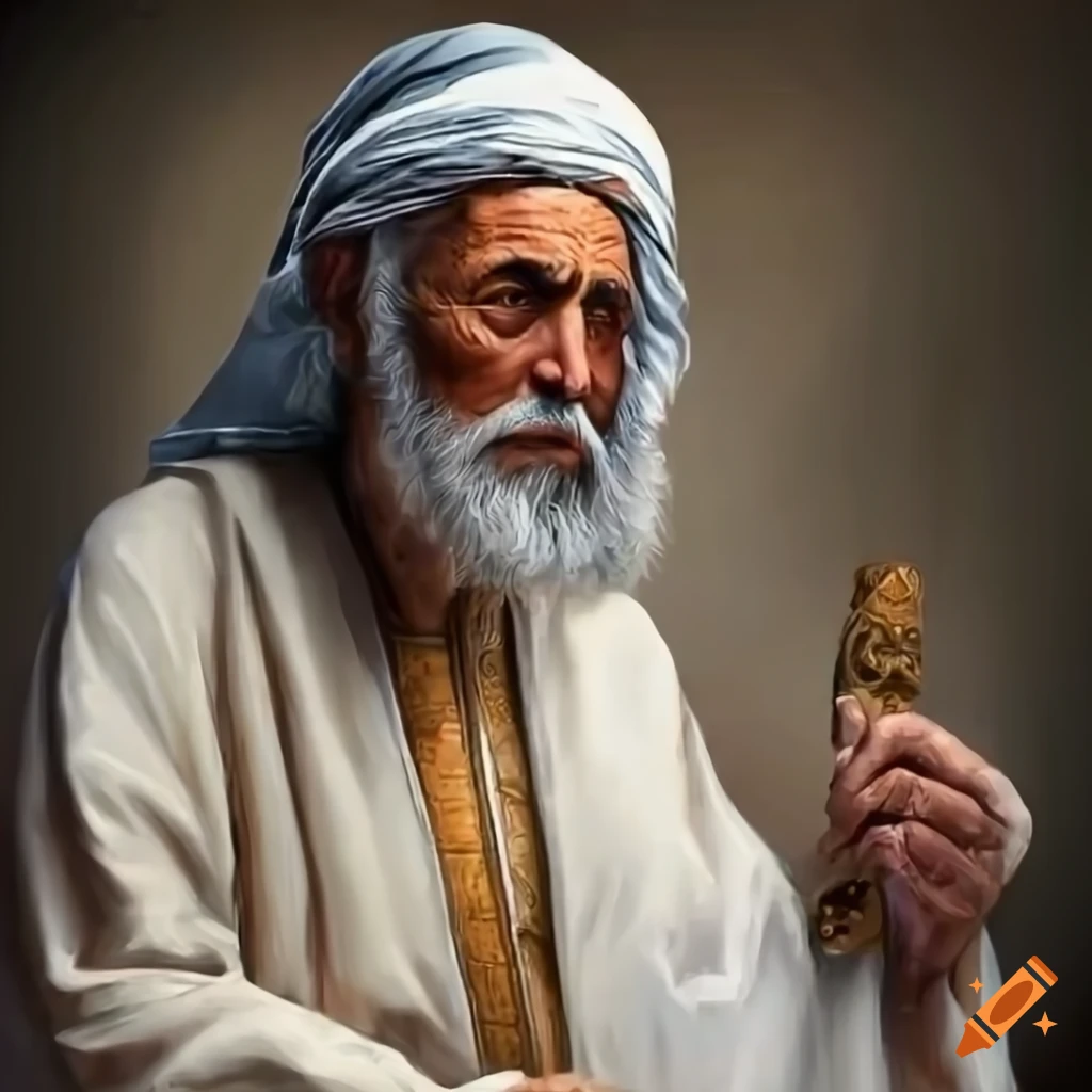 Portrait of an older Middle Eastern man holding a scroll on Craiyon