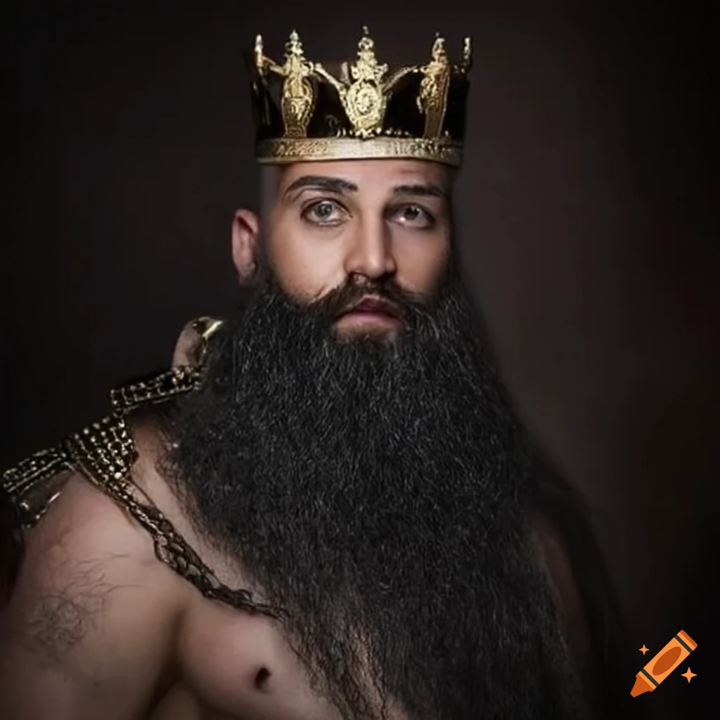 Portrait of a regal king with a black beard on Craiyon
