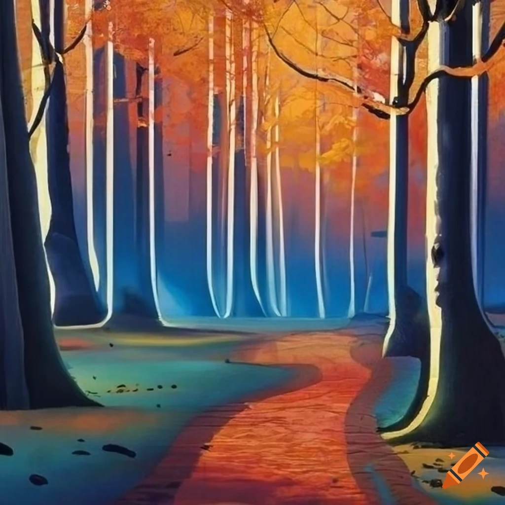 Eyvind earle artwork depicting an open field in autumn on Craiyon