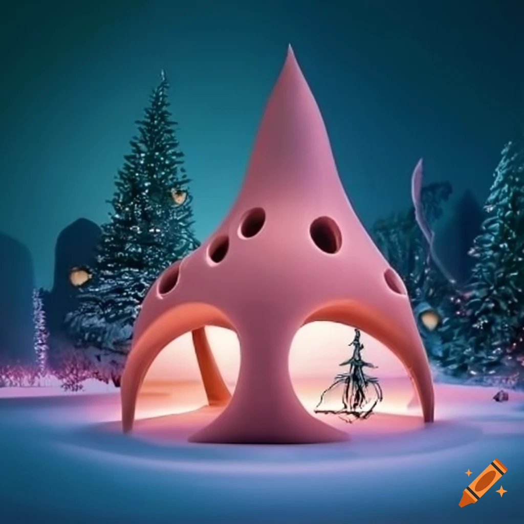 Biomorphic christmas present house