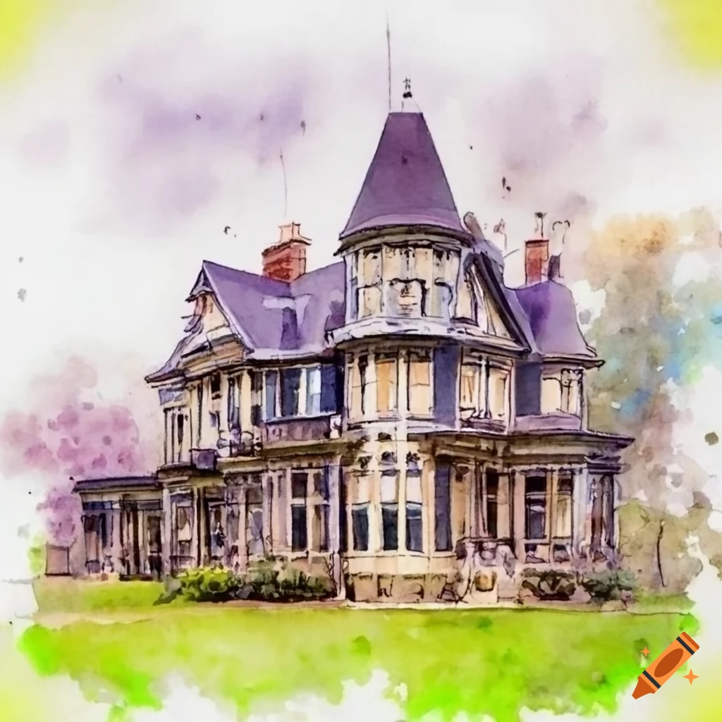 Watercolor painting of a victorian manor on Craiyon