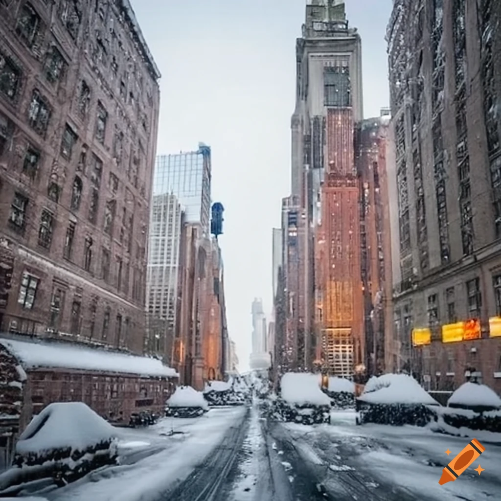 Snowy view of new york city
