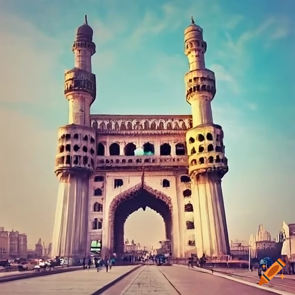 Postcard design with charminar and 'love from india'